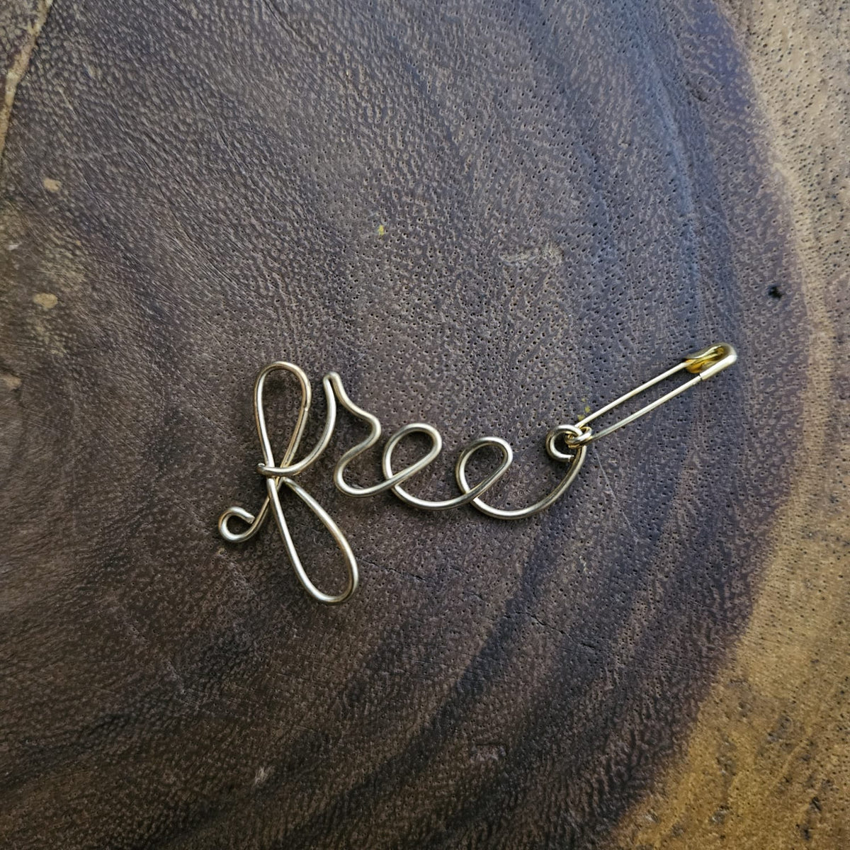 "Free" Cursive Safety Pin – ArinMayaMade